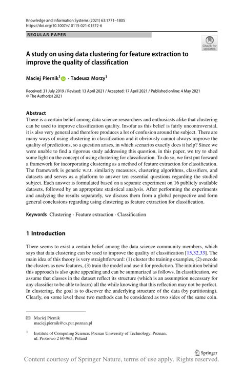 Pdf A Study On Using Data Clustering For Feature Extraction To