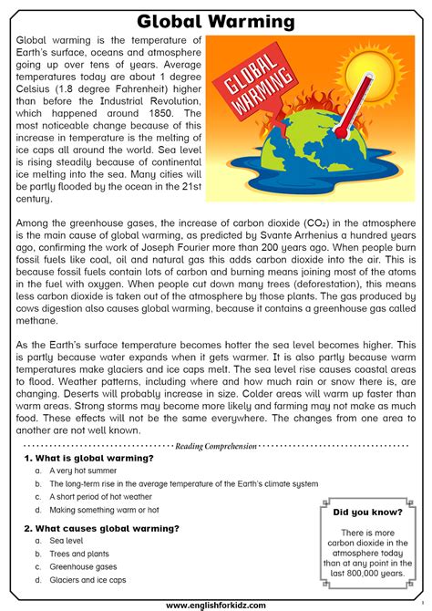 Global Warming Reading Comprehension Worksheets Reading Comprehension Worksheets