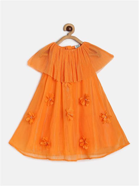 Buy Mini Klub Girls Self Design Cape Sleeves Applique A Line Dress