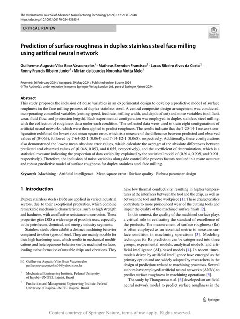 Prediction Of Surface Roughness In Duplex Stainless Steel Face Milling Using Artificial Neural