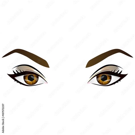 Realistic Cartoon Vector Female Brown Eyes And Eyebrows Stock Vector