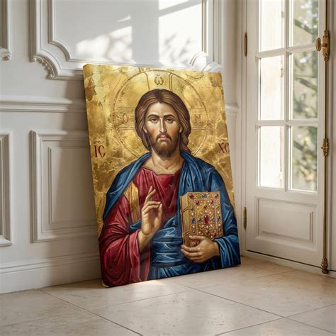 Jesus Christ Pantocrator Canvas Orthodox Icon Wall Art Byzantine