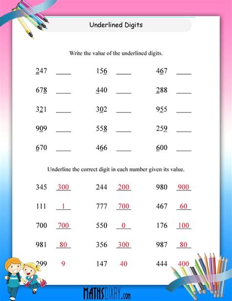 Writing Place Value Of Underlined Digits And Underlining Digits Of
