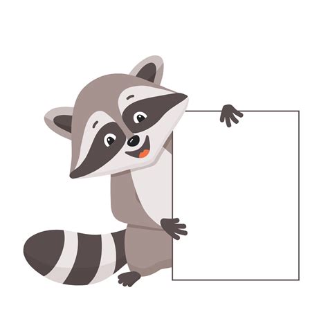 Funny Cute Cartoon Raccoon Holding Blank Banner Vector Illustration Of