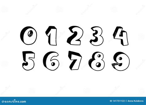 vector hand drawn 3d line art numbers set signs as sketched art