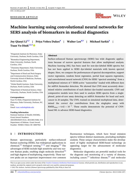 PDF Machine Learning Using Convolutional Neural Networks For SERS Analysis Of Biomarkers In