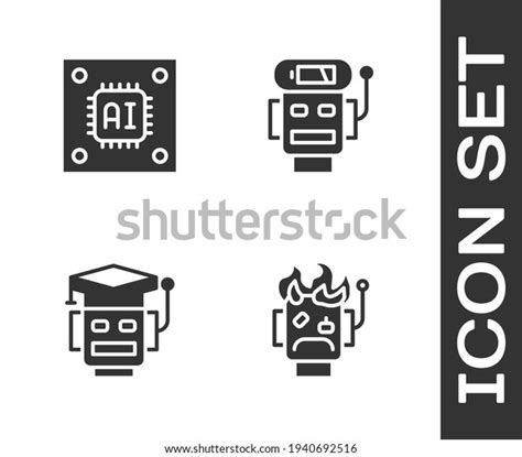 set robot burned out processor microcircuits stock vector royalty free