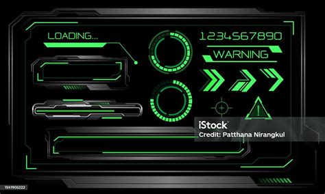 미래 기술의 벡터 사이버 Hud 대시보드 모니터 녹색 네온 불빛 전원 상태 회색 디자인 초현대적 요소 0명에 대한 스톡 벡터 아트 및 기타 이미지 Istock