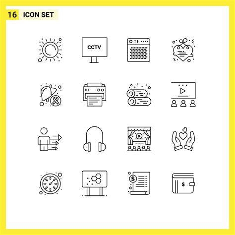 Editable Vector Line Pack Of 16 Simple Outlines Of Love Heart Video Hanging Multimedia Editable