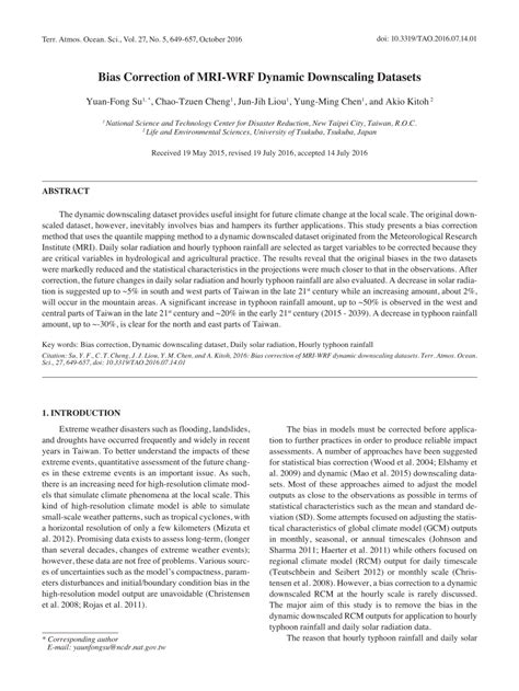 Pdf Bias Correction Of Mri Wrf Dynamic Downscaling Datasets