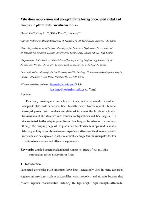 Pdf Vibration Suppression And Energy Flow Tailoring Of Coupled Metal And Composite Plates With