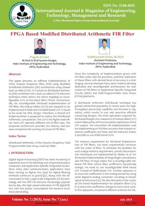 pdf fpga based modified distributed arithmetic fir filter fpga