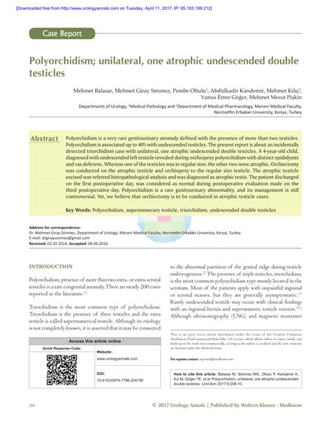 Pdf Polyorchidism Unilateral One Atrophic Undescended Double Testicles
