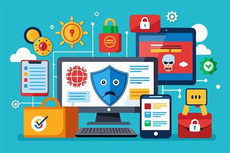 the illustration shows different devices displaying ransomware alerts