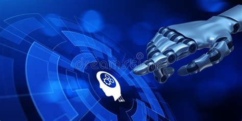 deep learning artificial intelligence neural network robot pressing button on screen 3d render