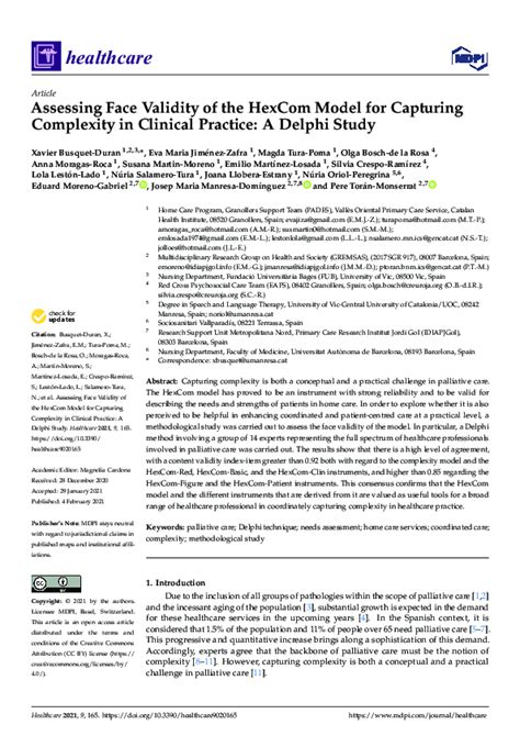 Pdf Assessing Face Validity Of The Hexcom Model For Capturing