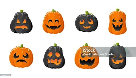 Cute Jack O Lantern With Different Shapes And Funny Facial Expressions