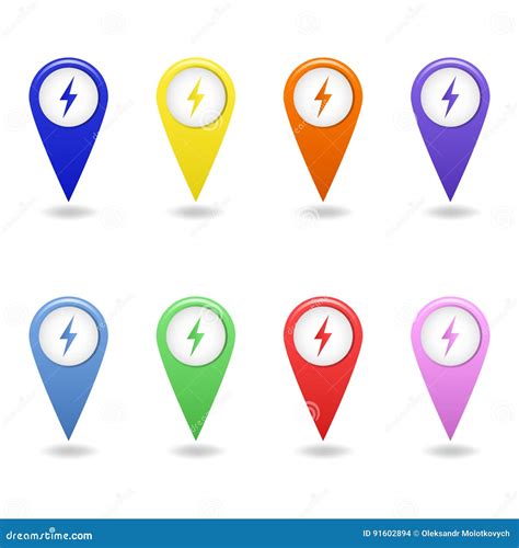 Vector Set Of Colorful Map Pointers Of Electric Car Charging Station