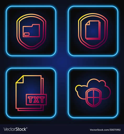 Set Line Cloud And Shield Txt File Document Vector Image