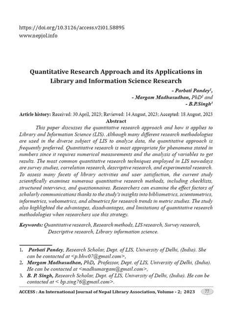 Quantitative Research In Library Science Pdf Methodology Survey