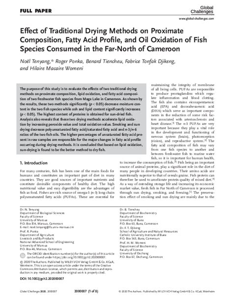 Pdf Effect Of Traditional Drying Methods On Proximate Composition Fatty Acid Profile And Oil