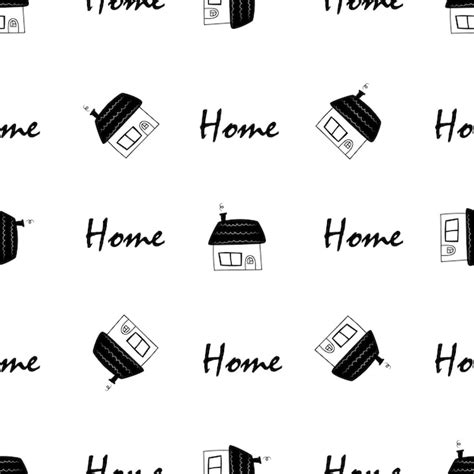 패브릭 인쇄 어린이 벡터 일러스트 레이 션에 대 한 창 및 텍스트 홈 낙서 동화 집으로 귀여운 손으로 그린 패턴 프리미엄 벡터