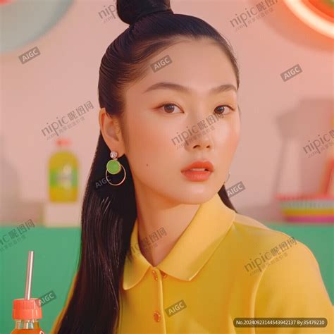 Ai创作图大脸芒 女孩人物人像 郁郁葱葱黄衣女孩 写实人物插画 性格嘟嘟唇广告 芒果原创设计 宣传照插图配图 平面广告模特 模特局部 质感合成
