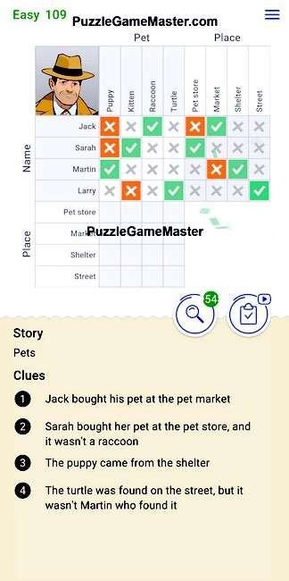 Cross Logic Easy Level 109 Answer Pets Puzzle Game Master