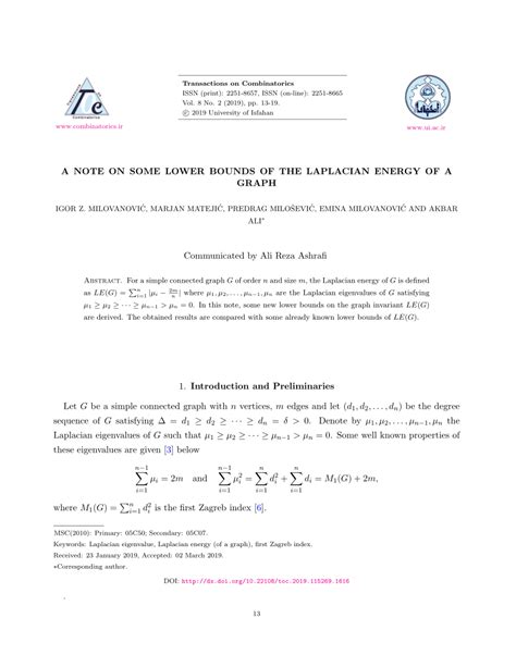 Pdf A Note On Some Lower Bounds Of The Laplacian Energy Of A Graph