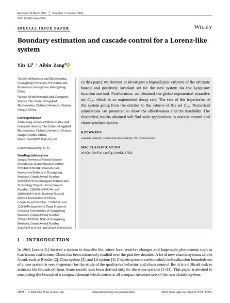 Boundary Estimation And Cascade Control For A Lorenz‐like System