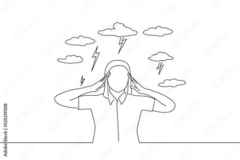 Cartoon Of Woman With Worried Stressed Face Expression Eyes Closed