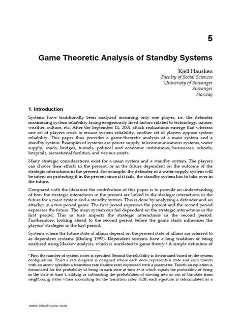 Advanced Topics In Operations Management Game Theoretic Analysis Of Standby Systems Pdf
