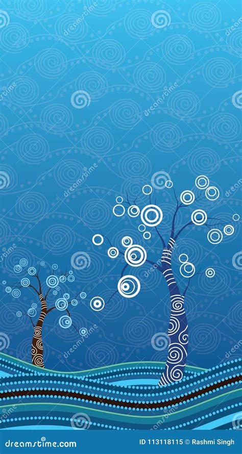 Tree On The Hill Aboriginal Tree Aboriginal Art Vector Painting With Tree Portrait View