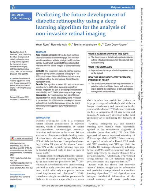 Pdf Predicting The Future Development Of Diabetic Retinopathy Using A