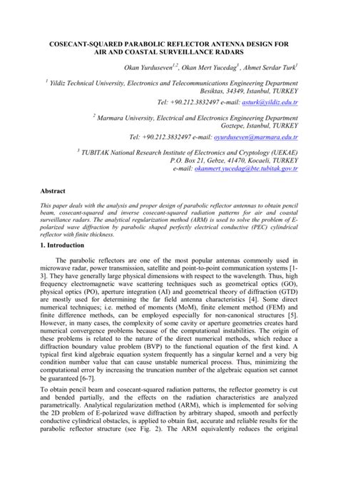 Cosecant Squared Parabolic Reflector Antenna