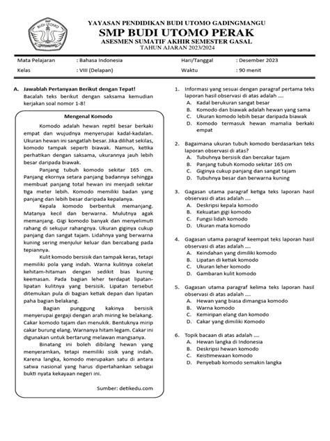 Asesmen Sumatif Bahasa Indonesia Kelas 8 Sem Gasal Pdf