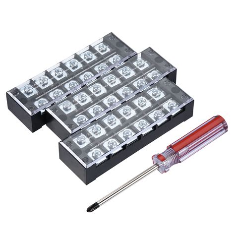 Uxcell Terminal Strip Barrier Block 6 Positions Dual Rows 600v 45a Brass Screw With Cover