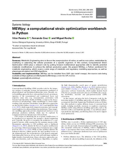 Pdf Mewpy A Computational Strain Optimization Workbench In Python