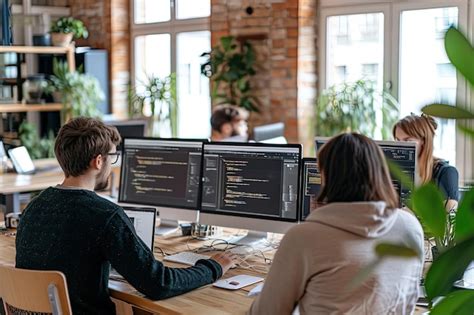technology startup team coding and collaborating premium ai generated