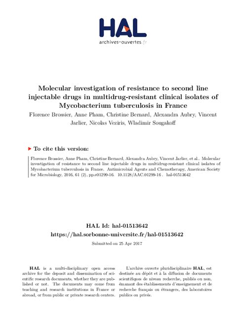 Pdf Molecular Investigation Of Resistance To Second Line Injectable Drugs In Multidrug