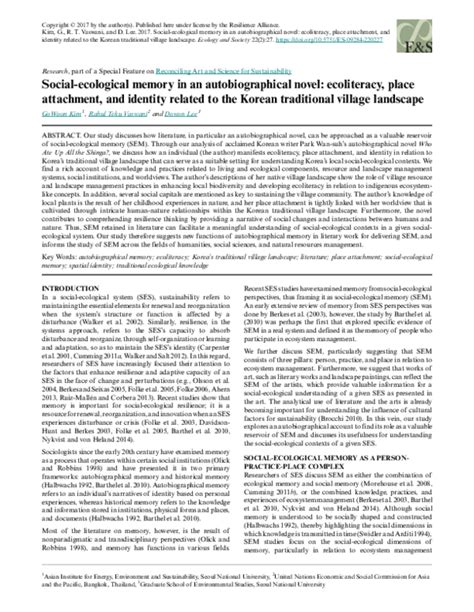 Pdf Social Ecological Memory In An Autobiographical Novel