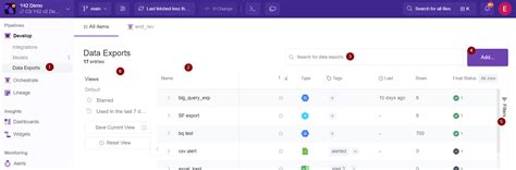 data exports overview menu