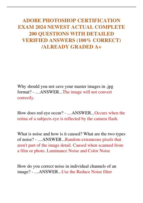 ADOBE PHOTOSHOP CERTIFICATION EXAM NEWEST ACTUAL COMPLETE QUESTIONS WITH DETAILED