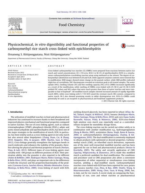 Pdf Physicochemical In Vitro Digestibility And Functional Properties