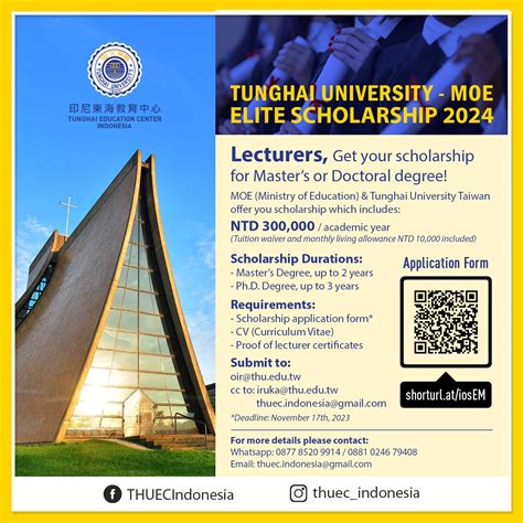 [taiwan] Tunghai University Minister Of Education Moe Lecturer Elite Scholarship Program