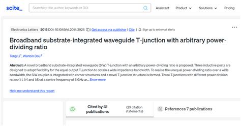 Citation Report Broadband Substrate‐integrated Waveguide T‐junction With Arbitrary Power