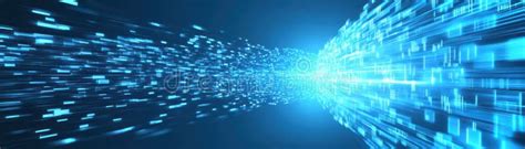 Abstract Digital Data Stream Visualization In Vibrant Blue With Glowing Particles And Dynamic