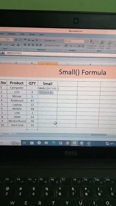 how to use the small formula in excel find the smallest values with