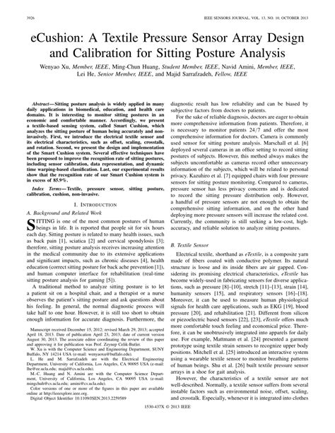 Pdf Ecushion A Textile Pressure Sensor Array Design And Calibration For Sitting Posture Analysis