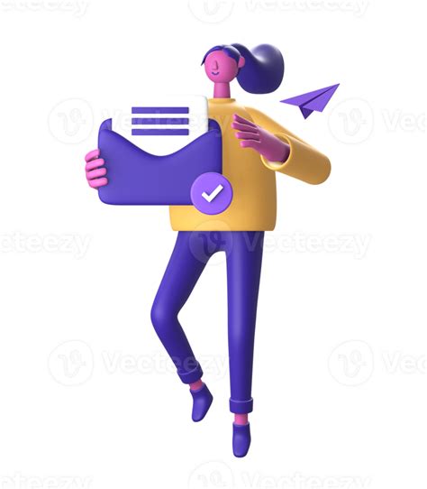 3d Character Holding Mail Or Email With Checklist And Paper Plane For Ui Ux Web Mobile Apps